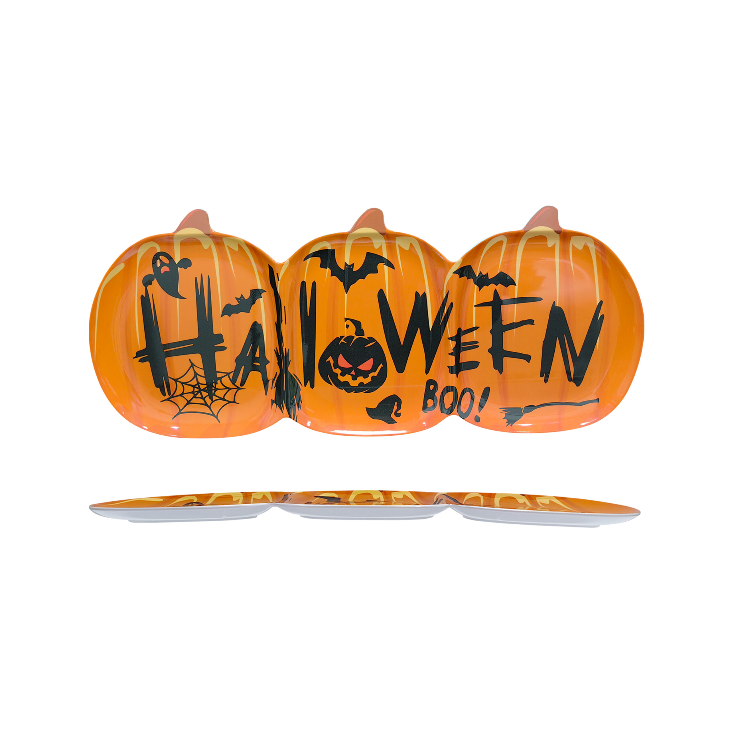 Halloween Series-19″ Pumpkin Divided Plate, Melamine, Thousand Perfection